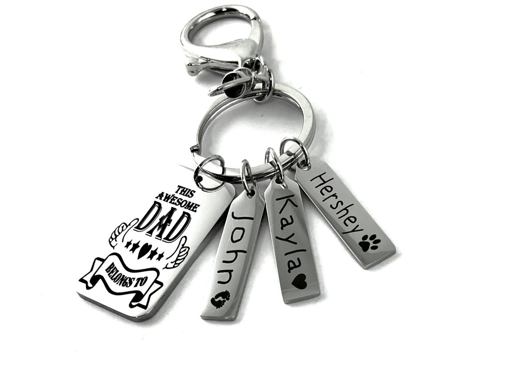 This Awesome Dad Belongs To, Fathers Day Key Ring, Custom Key Chain ...
