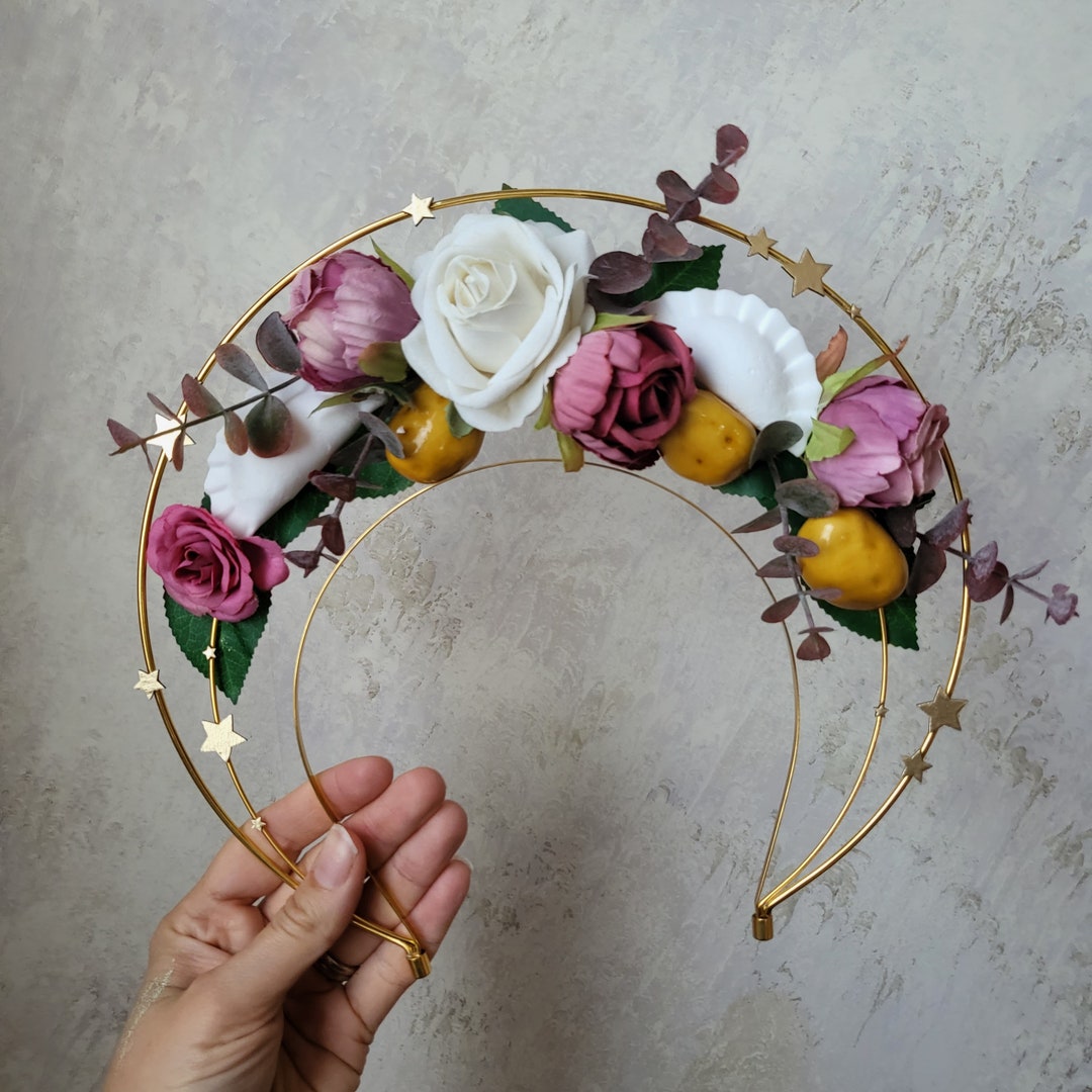 Pierogi & Potato Halo Double Crown With Flowers Dyngus Day - Etsy