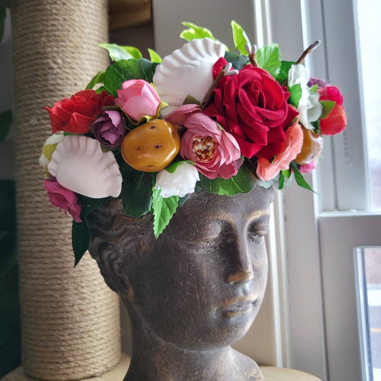 Pierogi & Potato Floral Crown With Roses and Poppies Dyngus | Etsy