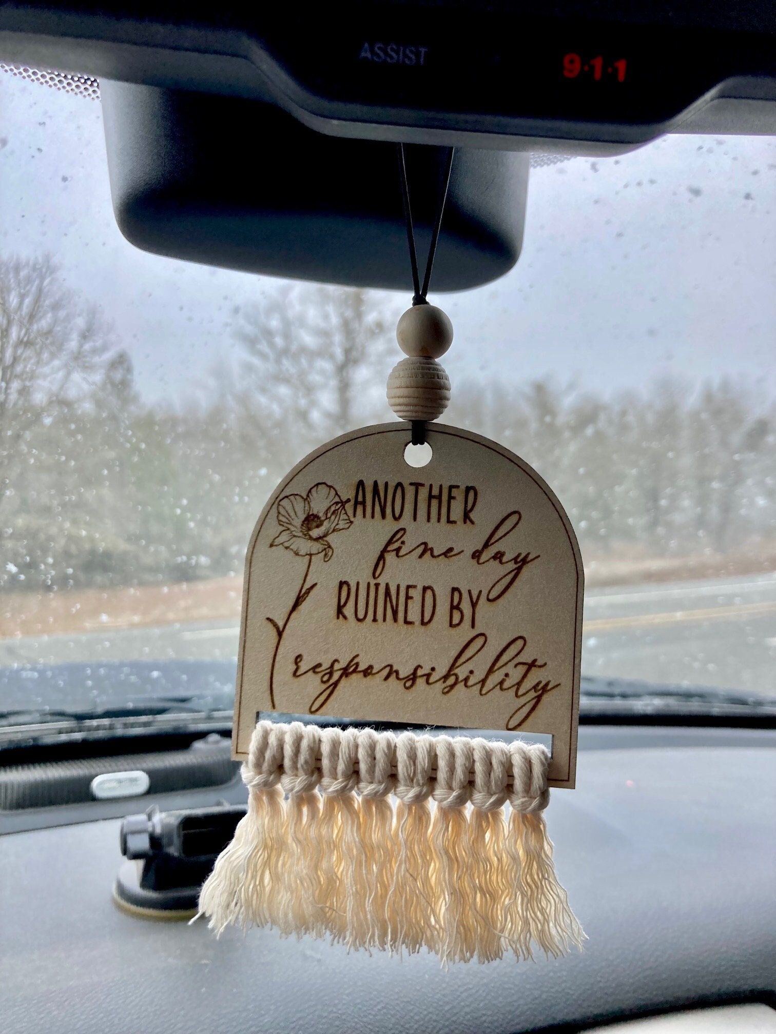 Rear View Mirror Accessories - Macrame - Unfinished Wood & Wood Beads ...