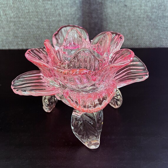 Vintage Pink Art Glass Lotus Flower Votive Tealight - Etsy