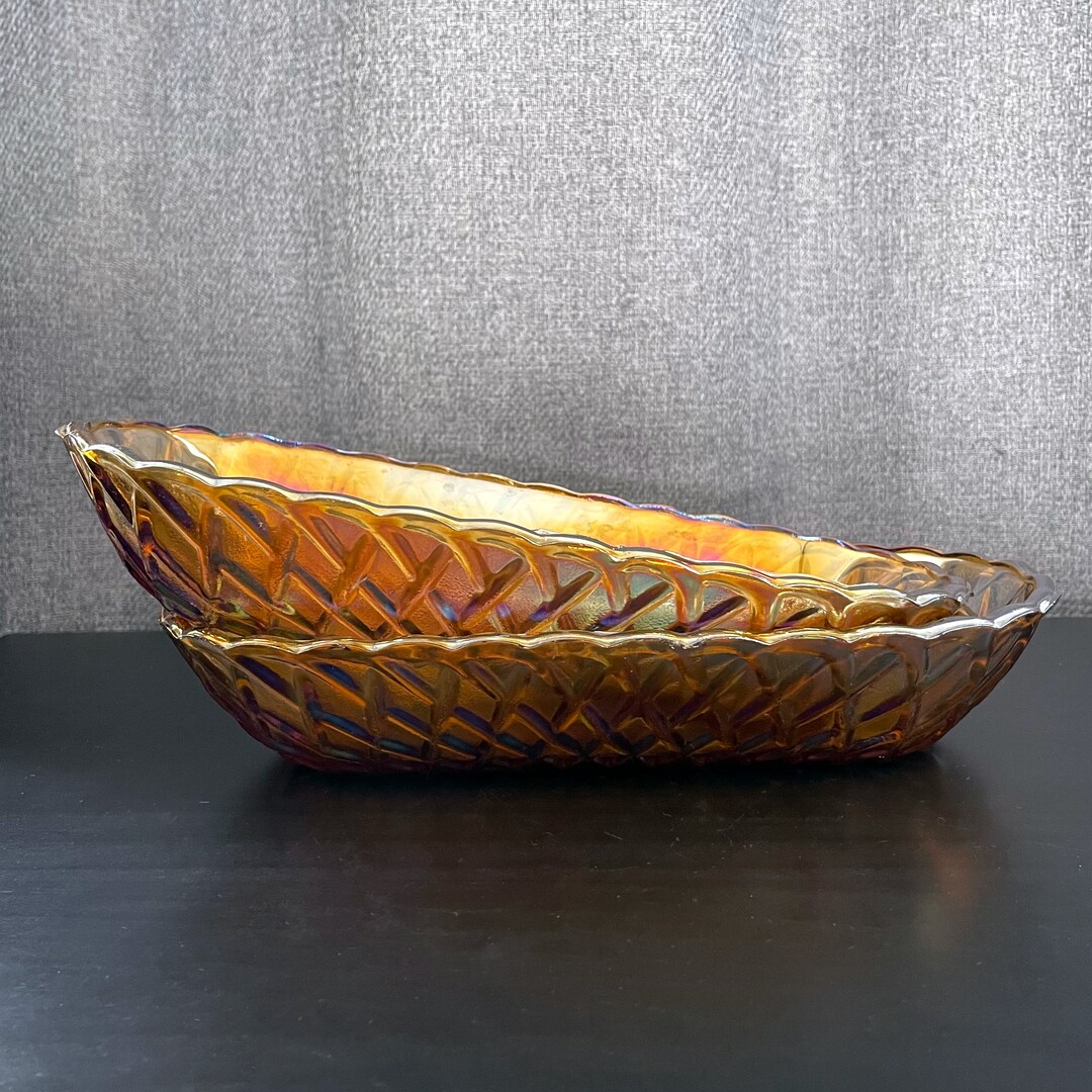Vintage INDIANA GLASS Pretzel Pattern Carnival Glass Marigold Bread ...
