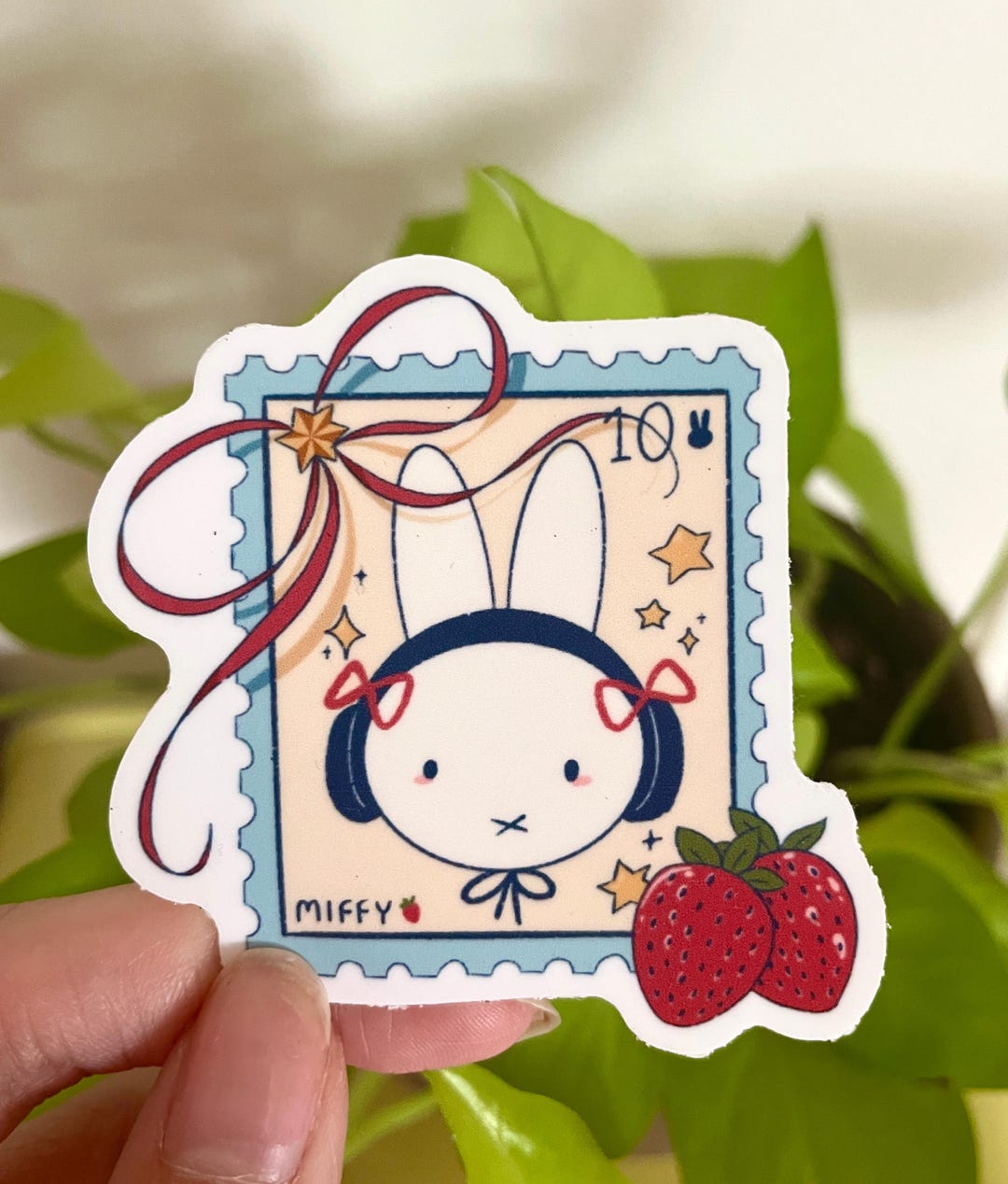 Strawberry Bunny Stamp Sticker: Waterproof Vinyl Sticker - Etsy