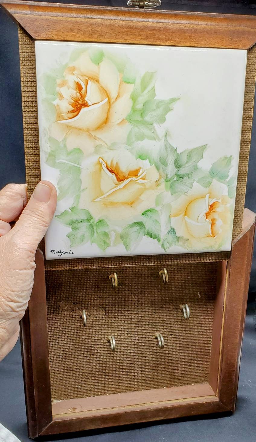 Vintage Tile and Wood Box Wall Mount Key Holder | Etsy