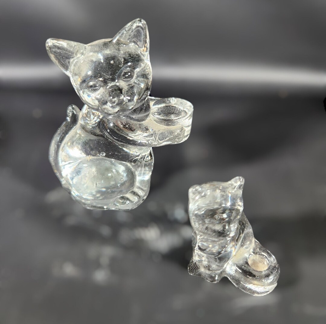 Miniature Clear Glass Cat Figurines Set of 2 - Etsy