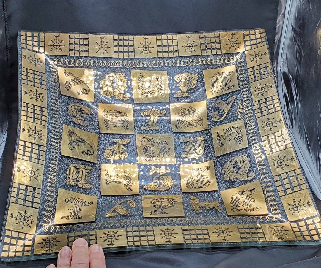 Vintage Mid Century Jena Molle' Signed Bent Glass Tray 22k Gold on ...