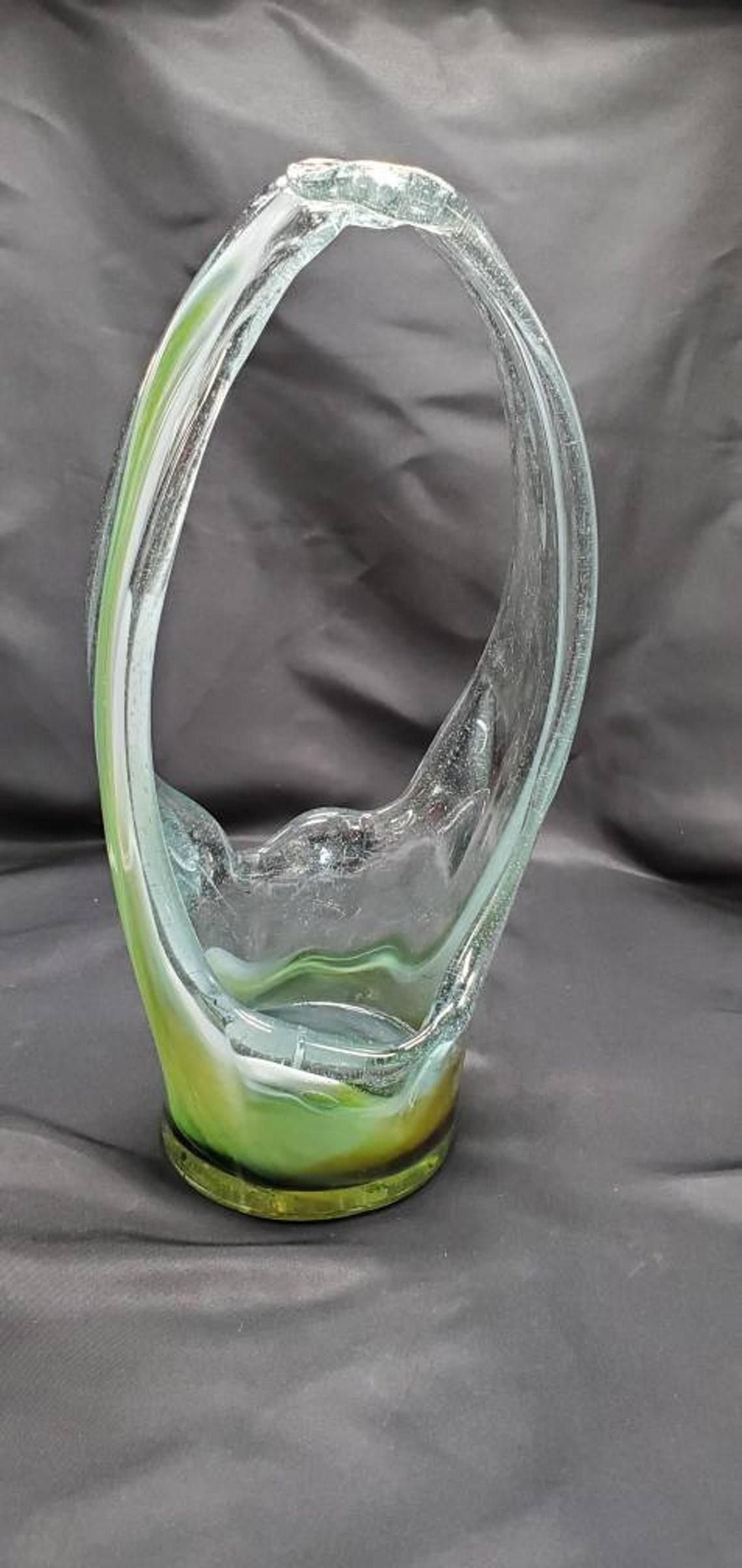 Hand Blown Swirl Art Stretch Glass Basket Mid Century Design | Etsy