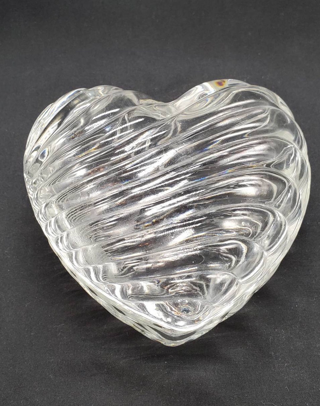 Heart Shape Swirl Patterned Decorative Clear Glass Candy Trinket Dish ...