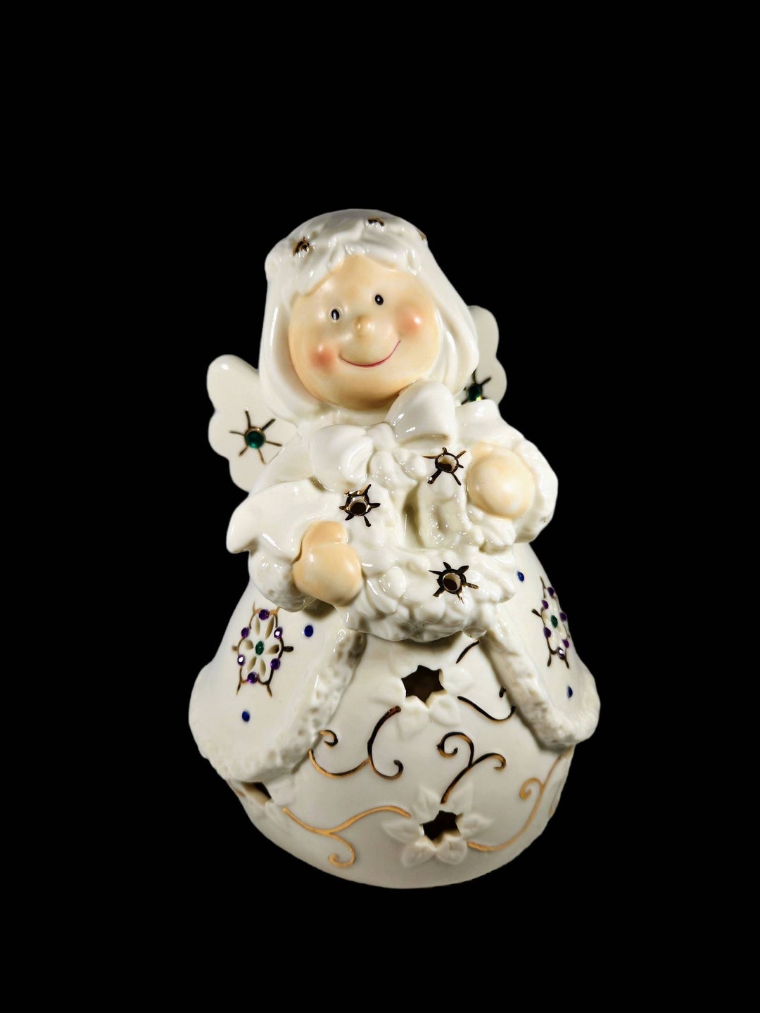 Lifestyles Studios Porcelain Angel Votive Rhinestone Jewels Gold ...