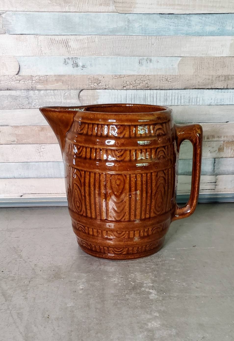Vintage McCoy Stoneware Dark Brown Barrel Design Beer Pitcher | Etsy