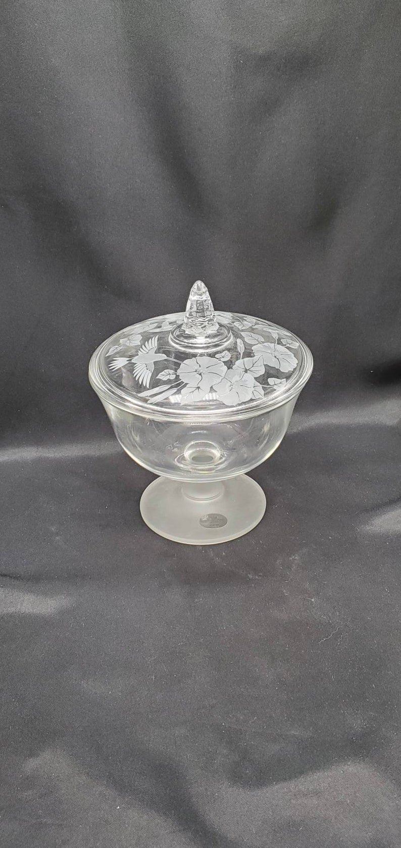Crystal Etched and Frosted Glass Candy Dish Hummingbird - Etsy