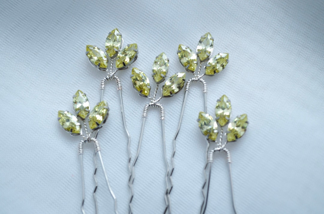 Peridot Crystal Hair Pins - Bridesmaids Headpiece Set of 5 - Etsy