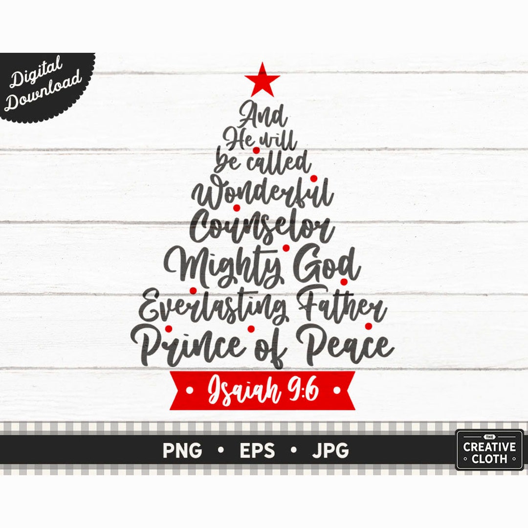 Names of Jesus Christmas Tree PNG, Isaiah 9:6 Sublimation, Holiday ...