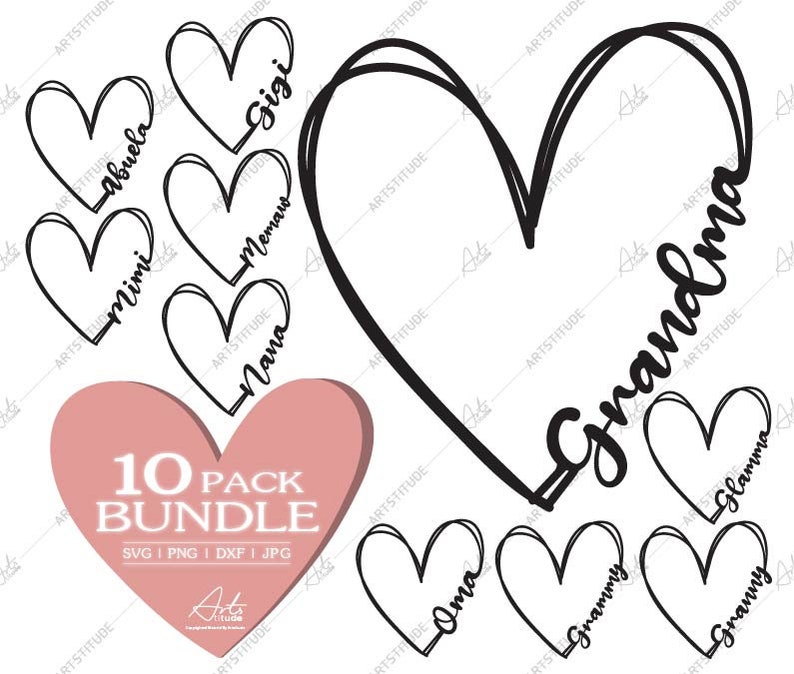 Heart Frame Svg Bundle Grandmother Svg Grandma Svg Oma Svg Mimi Svg