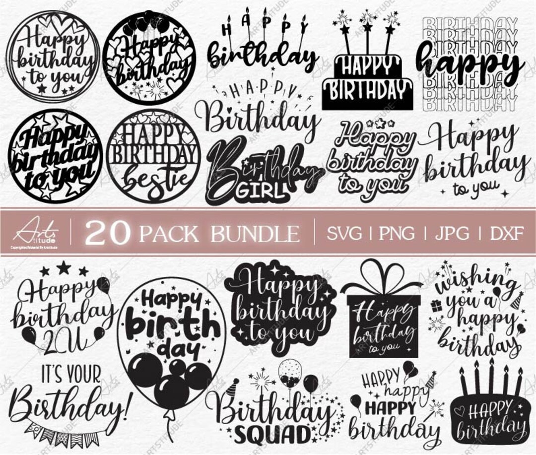 Happy Birthday Svg Bundle, Hand Lettered Birthday Svg, Birthday Party ...