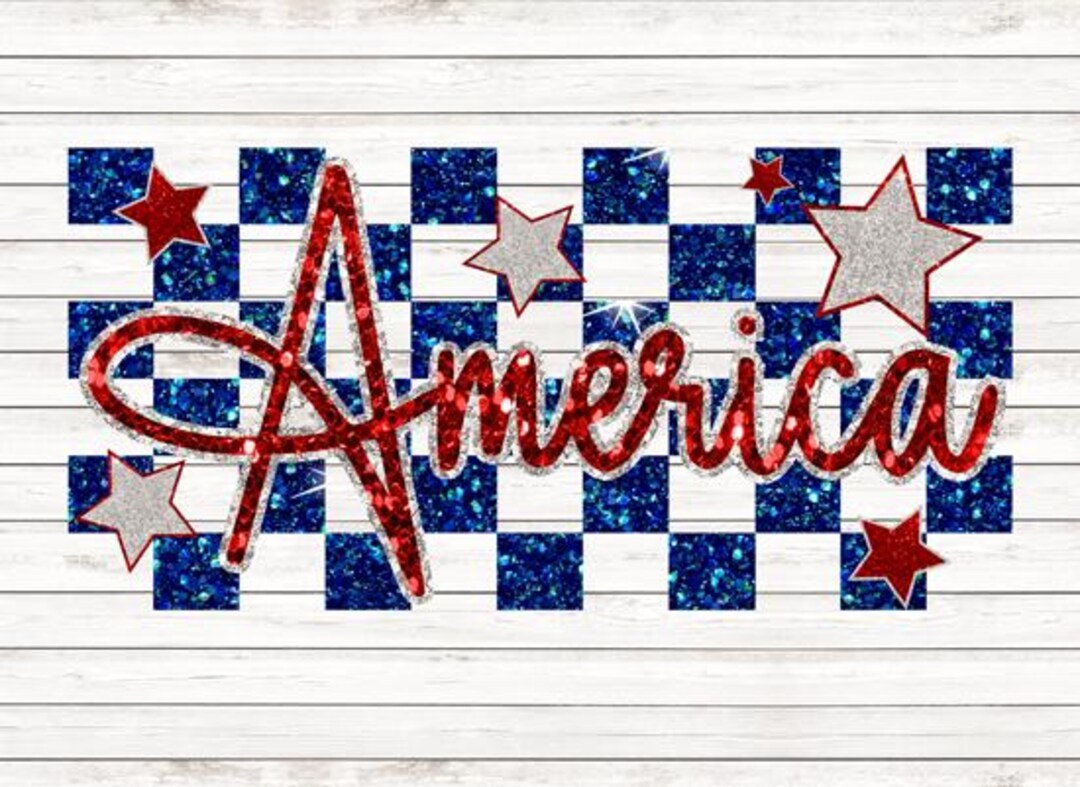 America Checkered With Stars DTF Print Ready to Press - Etsy