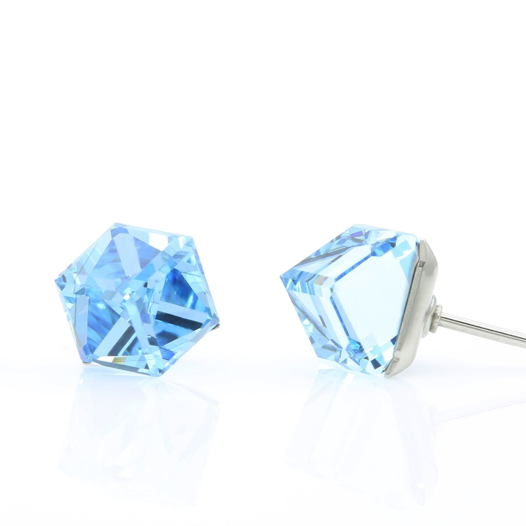 6mm Blue Crystal Stud Earrings Swarovski Cubic Crystal Studs Minimalist ...