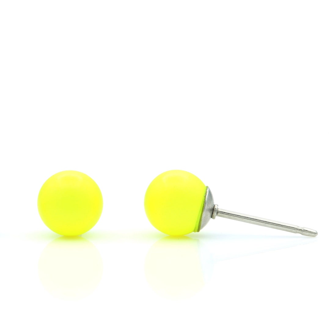 Neon Yellow Pearl Studs 6mm Pearl Earrings Dainty Swarovski Pearls ...