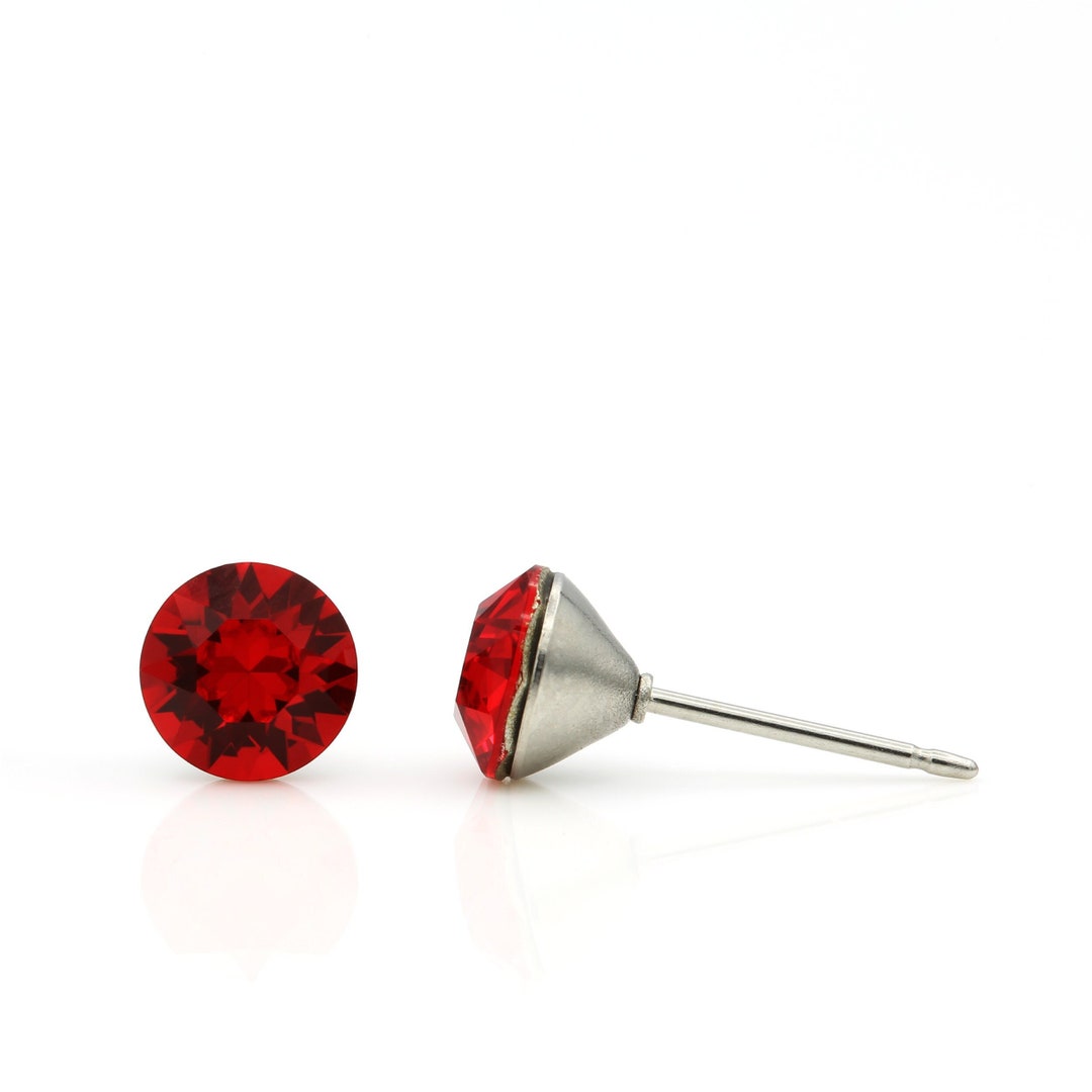 6mm Red Swarovski Studs January Crystal Earrings Birthstone Crystal ...