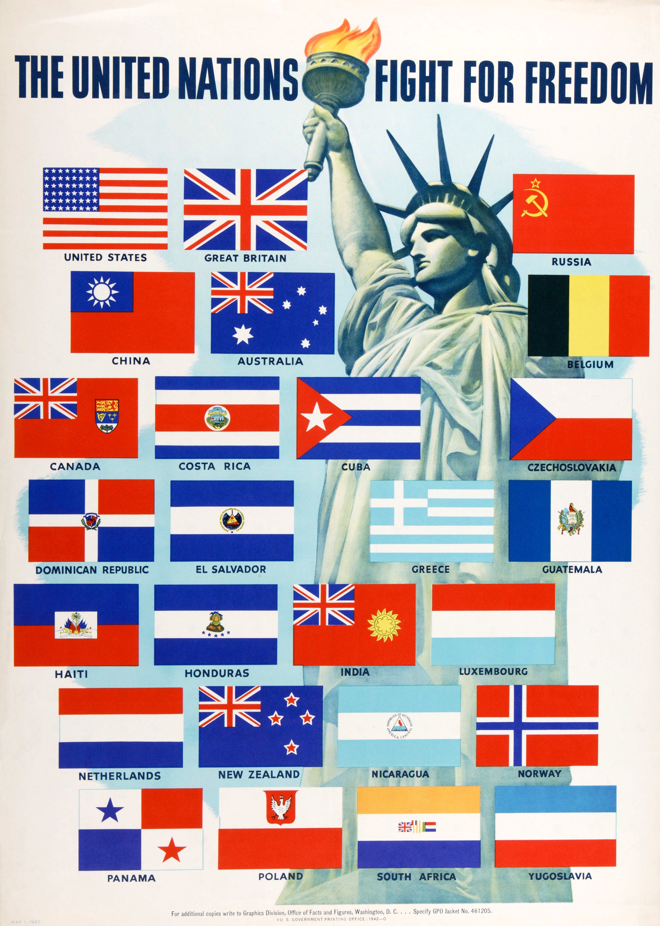1942 WWII Propaganda Poster | the United Nations Fight for Freedom | Artist Signed Vic Guinnell ...