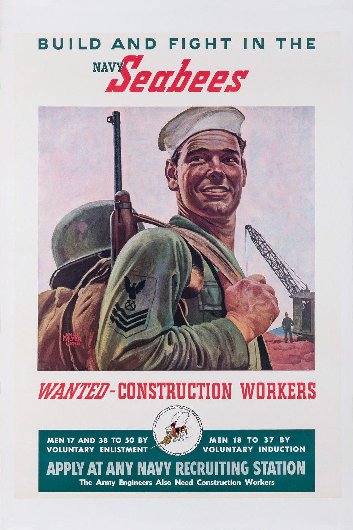 1943 WWII Propaganda Poster Build and Fight in the Navy Seabees Artist ...