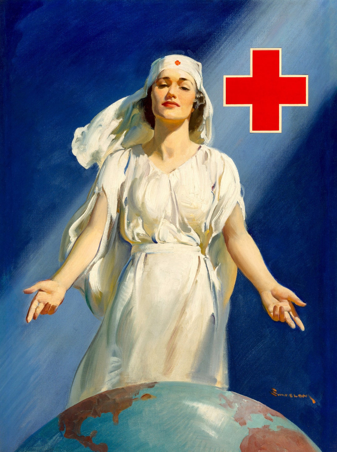 1940s WWII Red Cross Poster White Cross Nurse Artist - Etsy