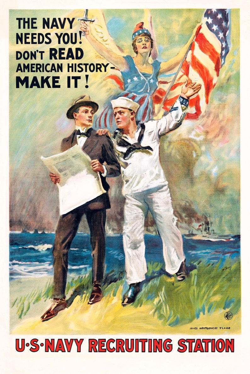1917 WWI Propaganda Poster | the Navy Needs You | Artist Signed James ...