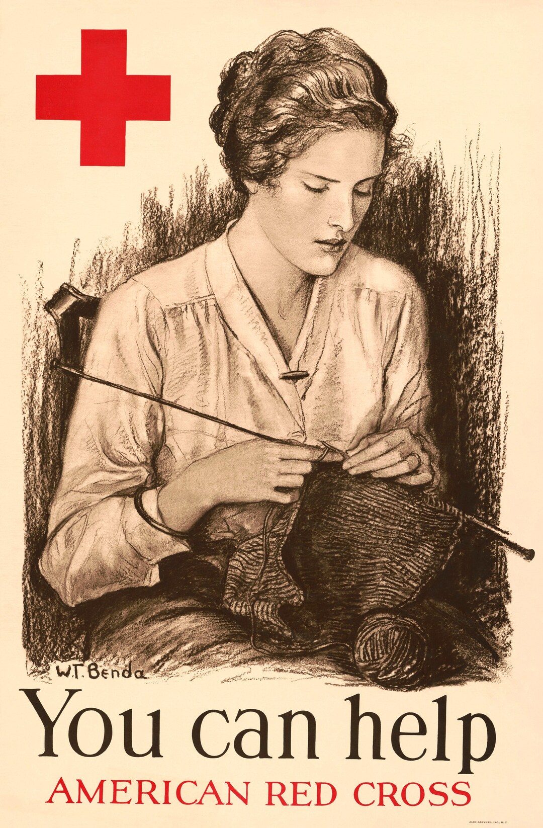 1917 WWI Red Cross Poster | "you Can Help" | Artist Signed W. T. Benda ...