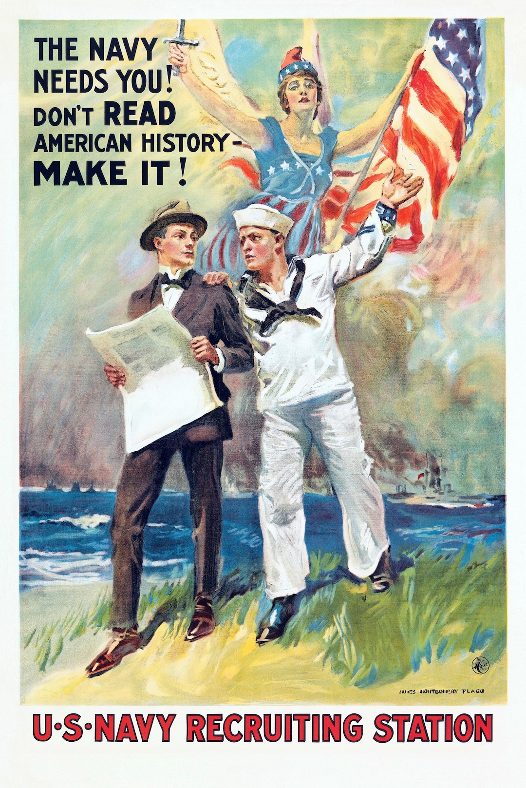 1917 WWI Propaganda Poster | the Navy Needs You | Artist Signed James ...
