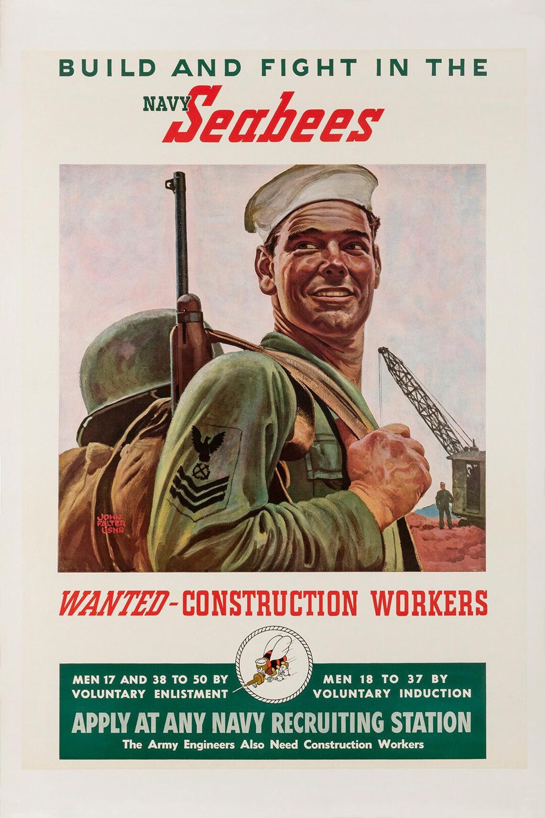 1943 WWII Propaganda Poster Build and Fight in the Navy Seabees Artist ...