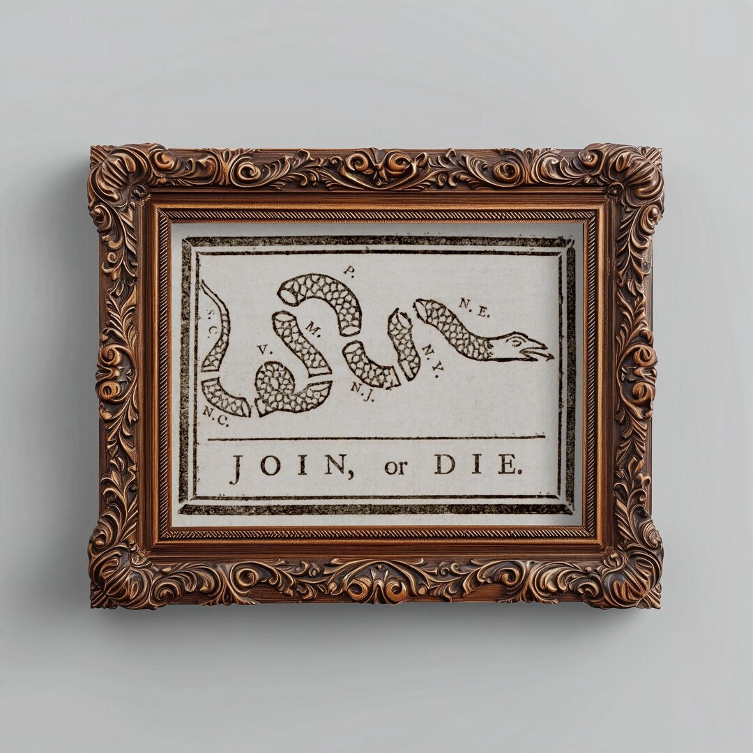 1754 Revolutionary War Print | Join or Die | Artist Signed Benjamin ...