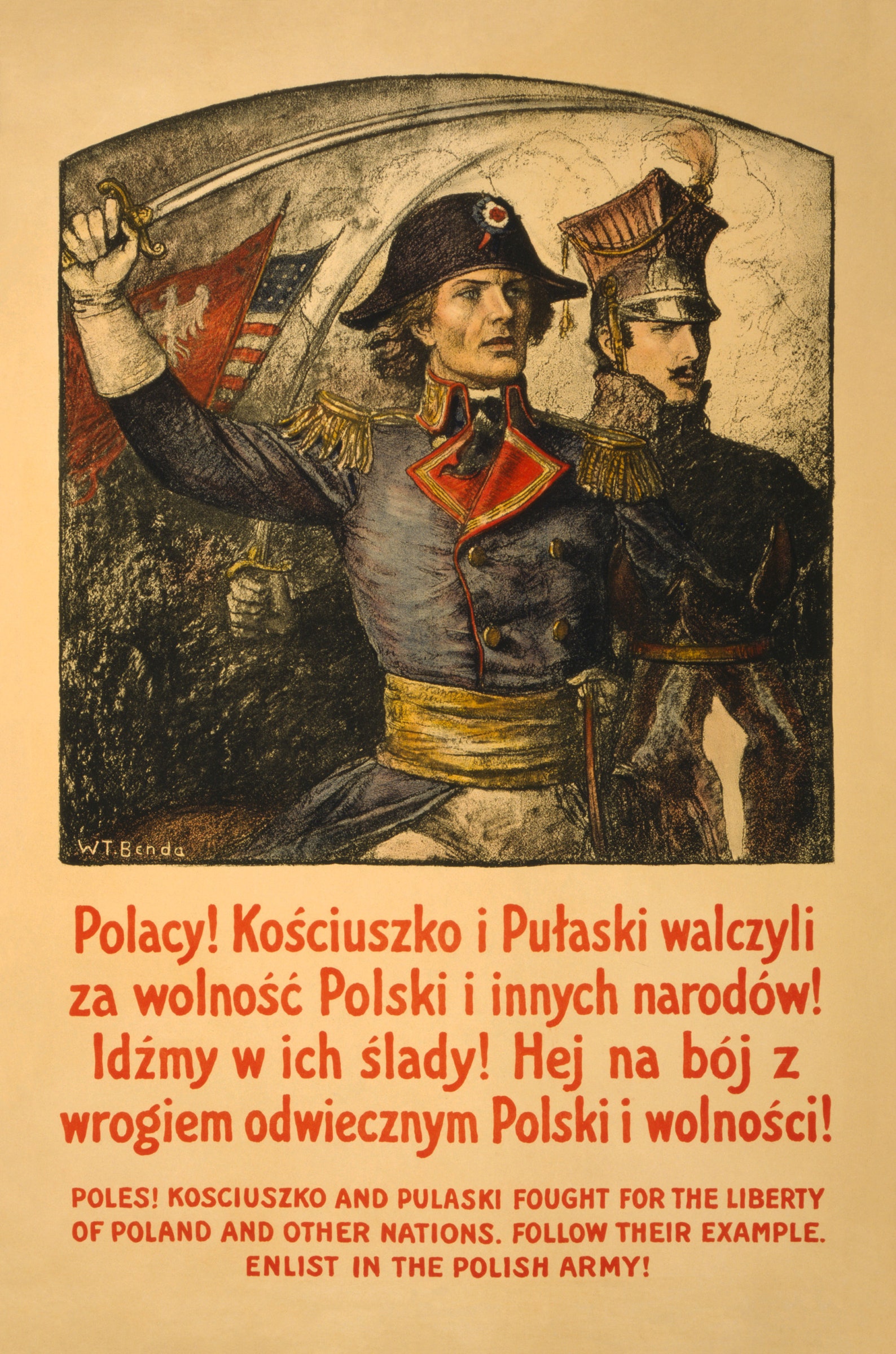 1917 WWI Polish Propaganda Poster | Kościuszko and Pułaski | Artist ...
