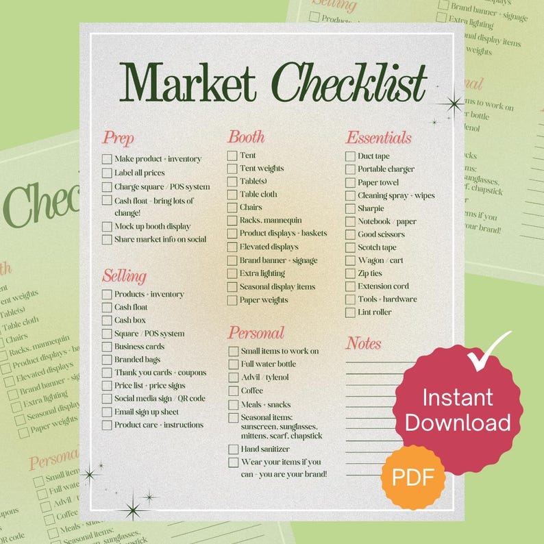 Small Business Craft Fair Checklist, Pop-up Shop Market Checklist ...