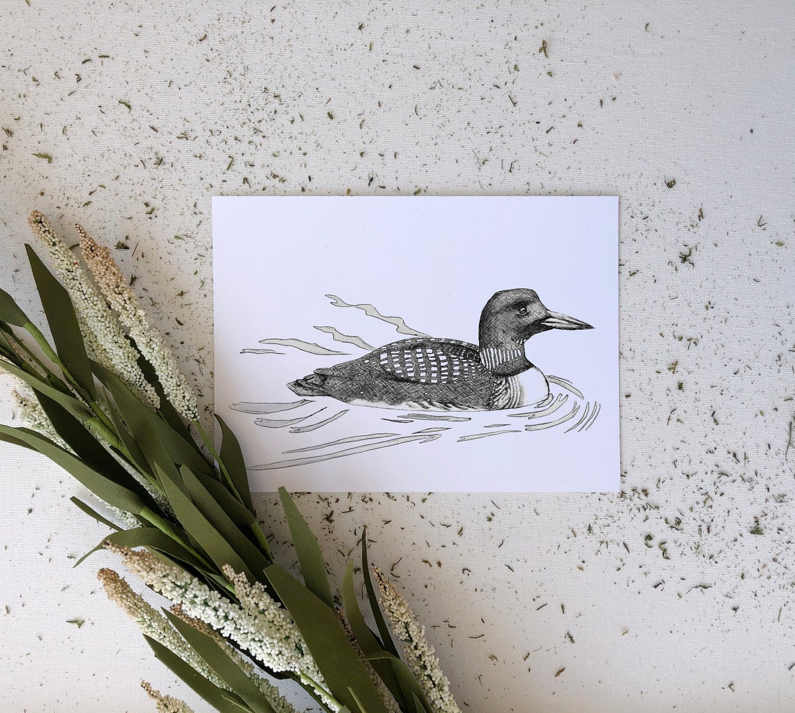 Common Loon Print | Mailed Print Unframed | Horizontal Handmade Ink ...