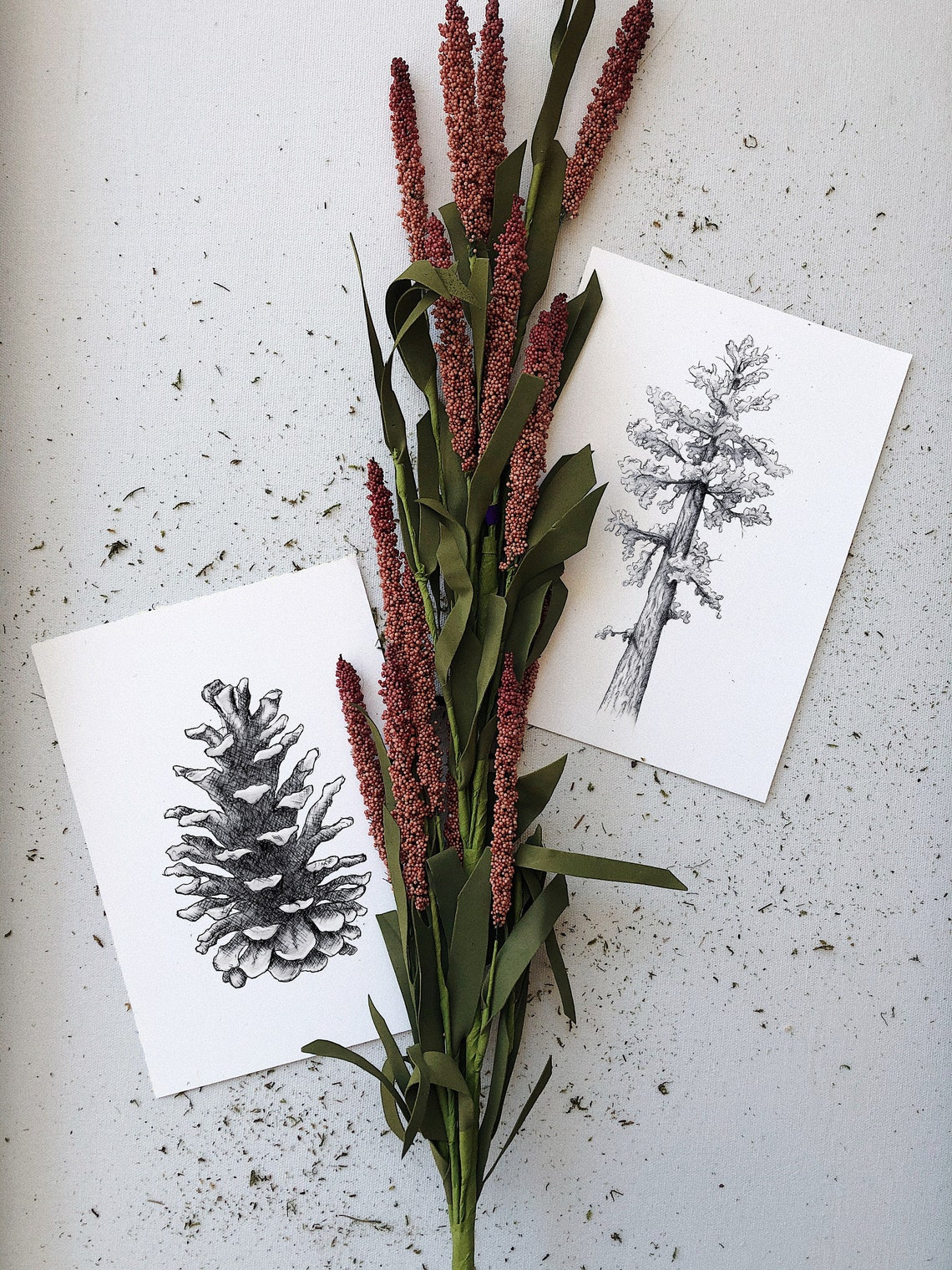 White Pine Tree Print | Mailed Print Unframed | Vertical Handmade Ink ...
