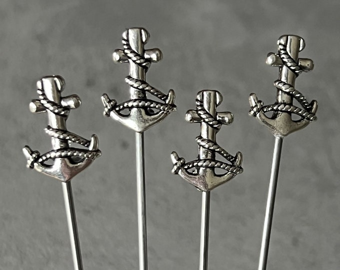 Cocktail Picks - Food Picks - Antiqued Silver Metal Anchors - Food ...