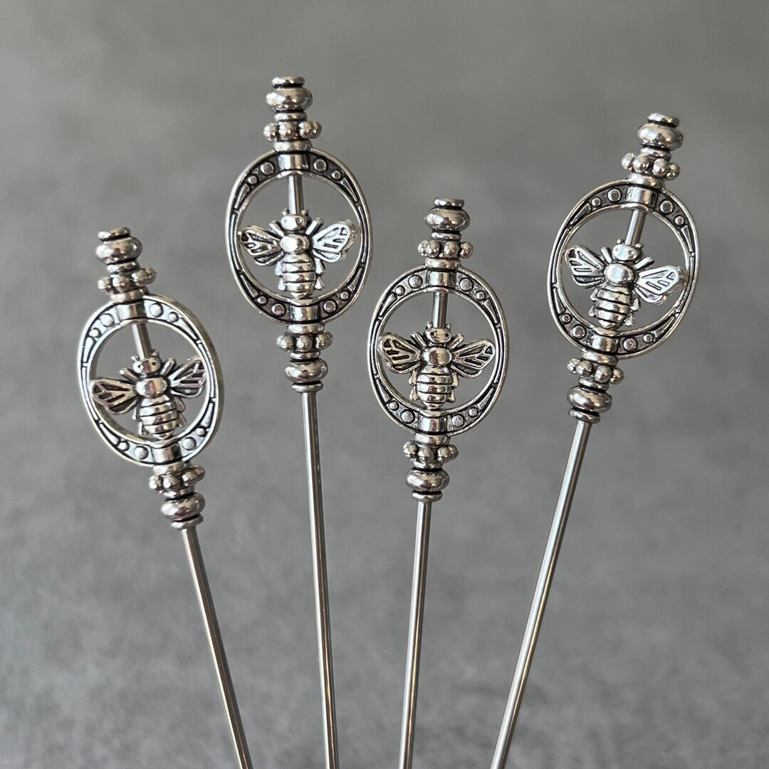 Cocktail Picks - Food Picks - Honey Bees - Antiqued Silver Plated Metal ...