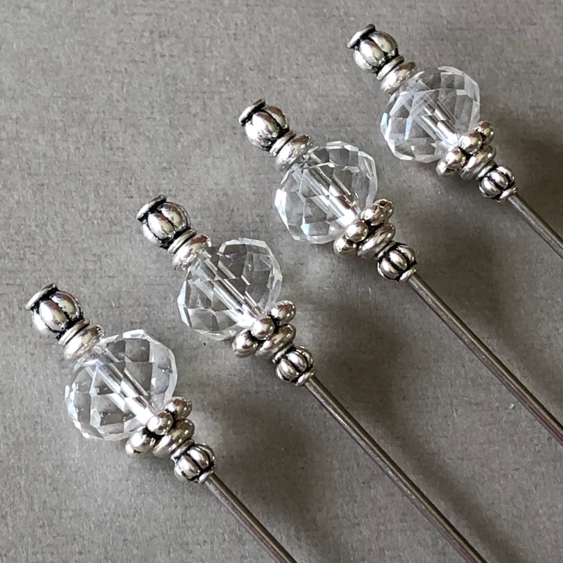 Cocktail Picks - Food Picks - Faceted Clear Glass Crystal With Antiqued ...