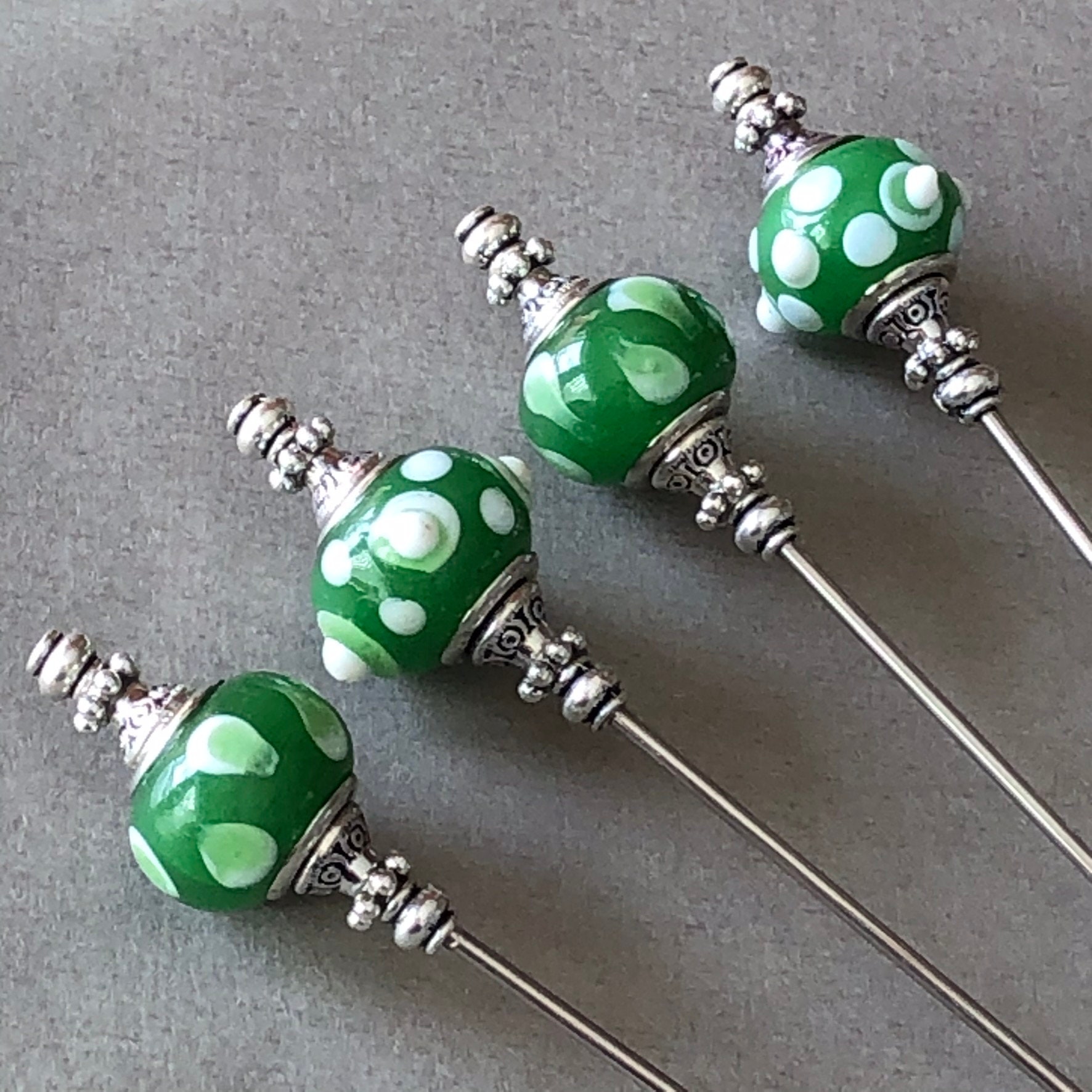 Cocktail Picks Food Picks Green and White Lampwork Glass - Etsy