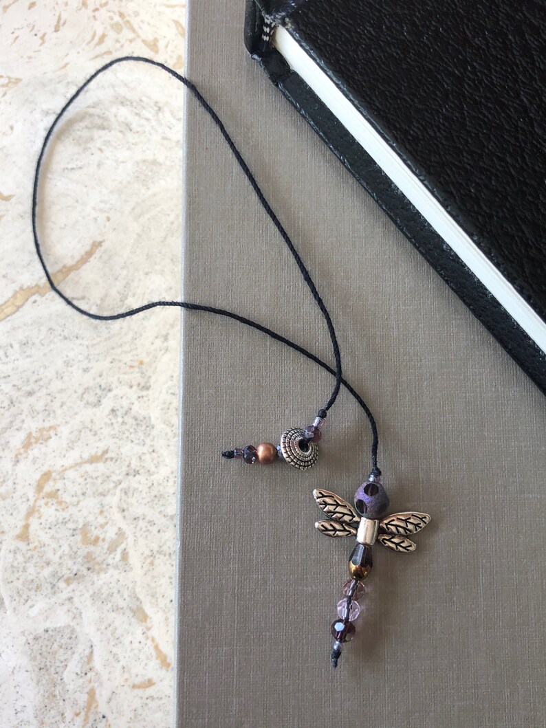 Beaded String Bookmark Thong Bookmark Amethyst Dragonfly | Etsy