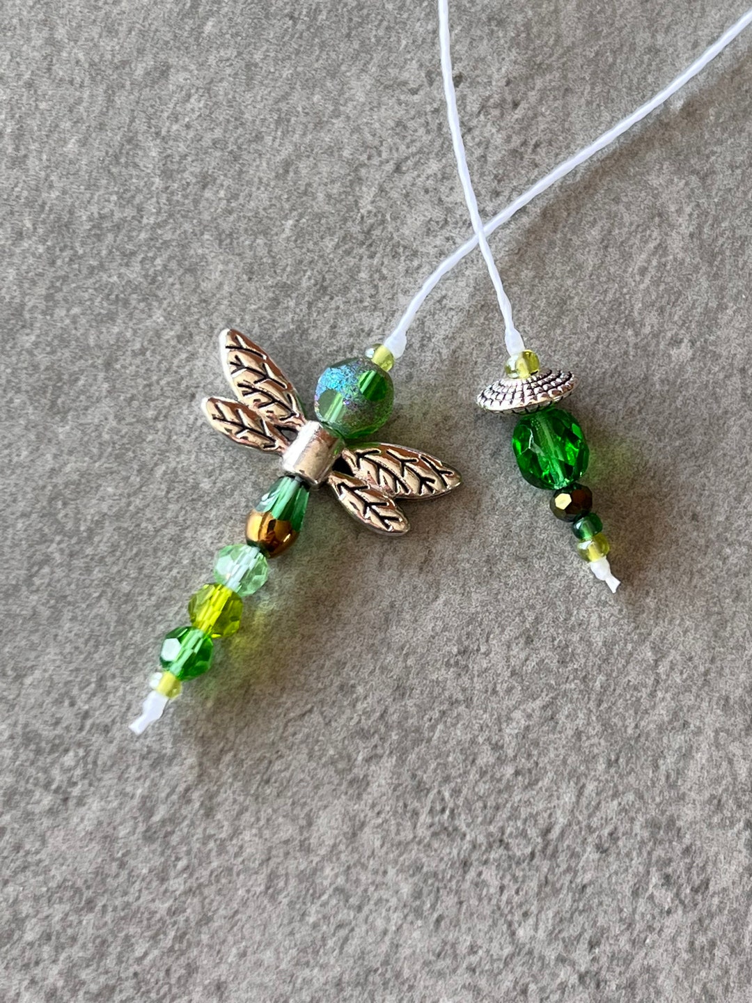 Beaded String Bookmark - Thong Bookmark - Green Dragonfly - Glass W ...