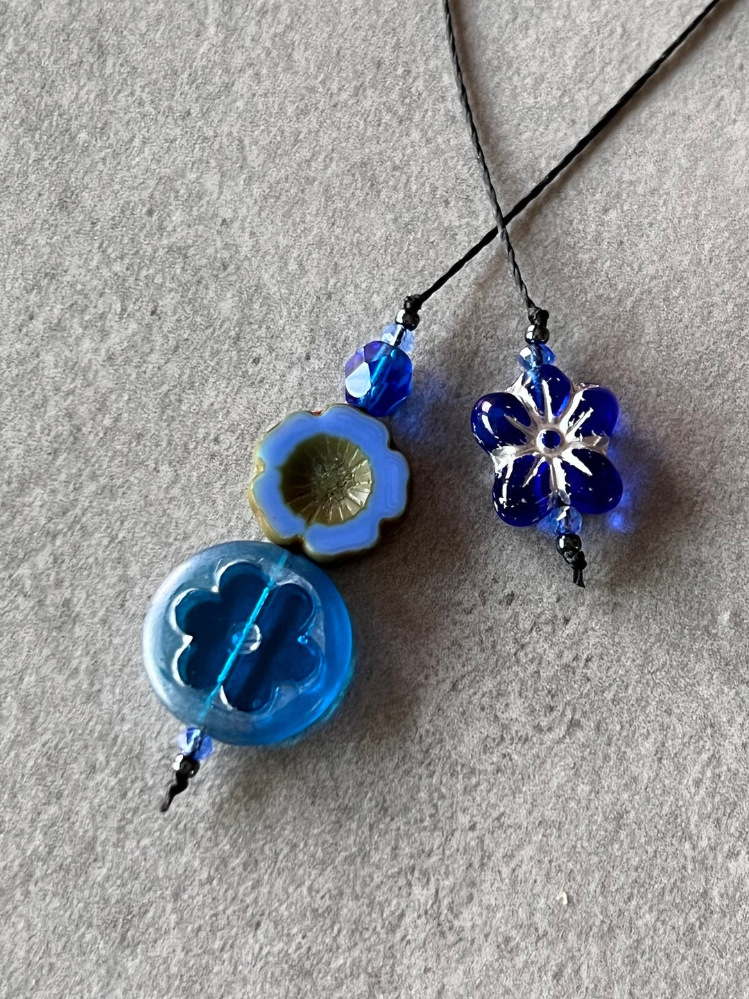 Beaded String Bookmark Thong Bookmark Flower Bookmark Sapphire Blue ...