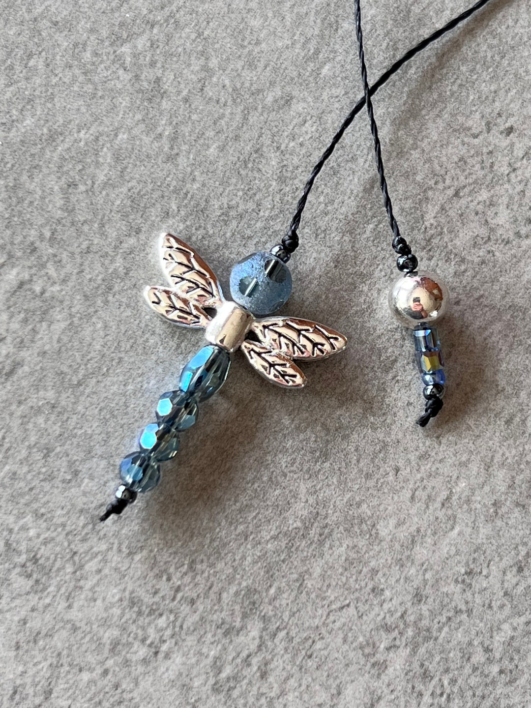 Beaded String Bookmark - Thong Bookmark - Blue Dragonfly - Glass With ...