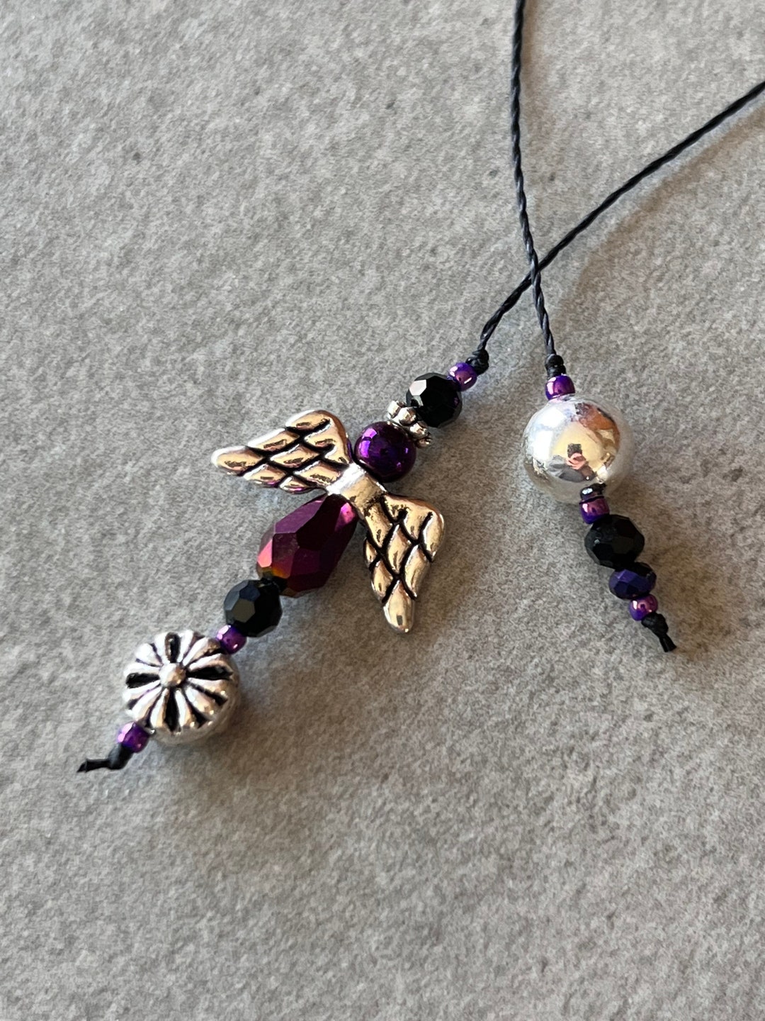 Beaded String Bookmark - Thong Bookmark - Angel Bookmark - Purple ...