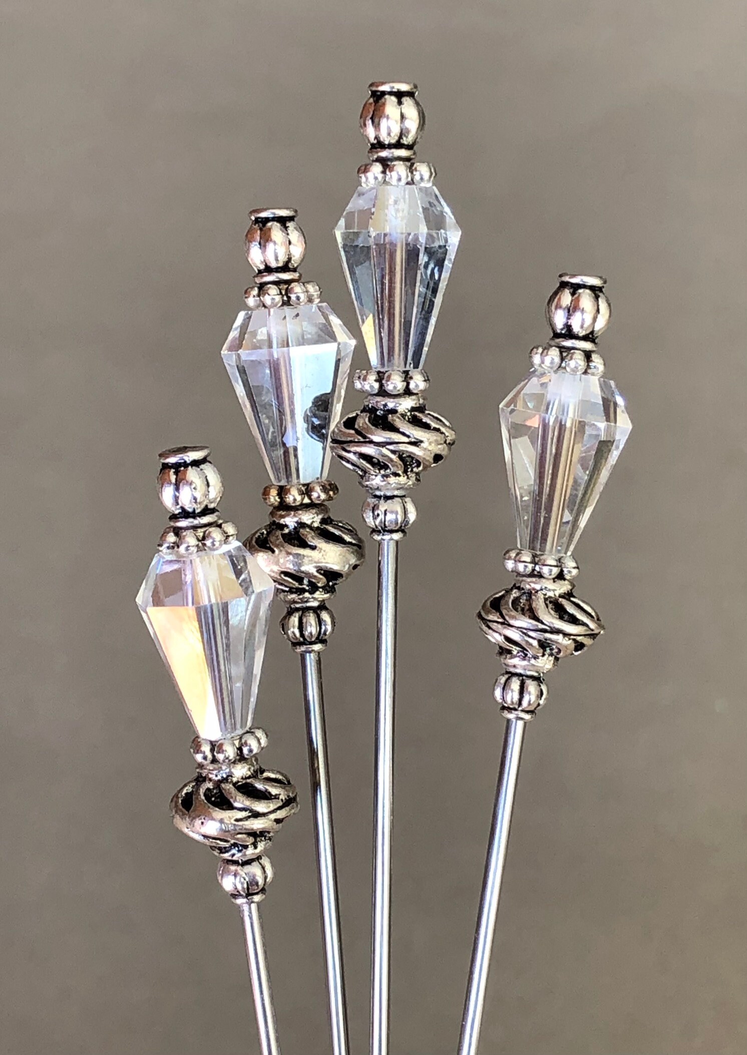 Cocktail picks food picks faceted clear glass crystal | Etsy