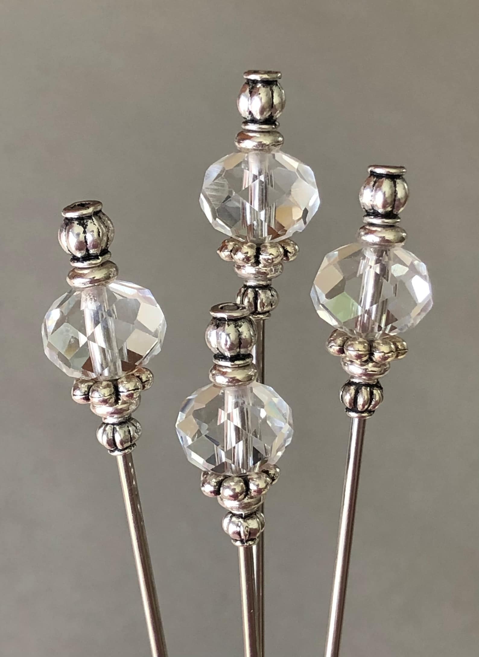 Cocktail Picks - Food Picks - Faceted Clear Glass Crystal With Antiqued ...