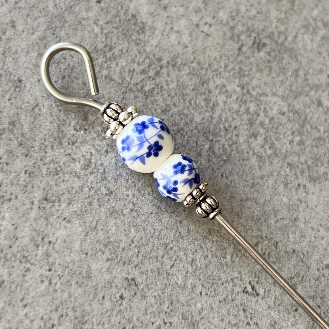 Cake Tester - Cookie Scribe - Blue Floral White Ceramic Beads and ...