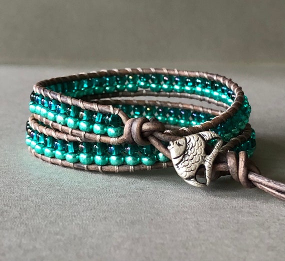 Teal leather bracelet store