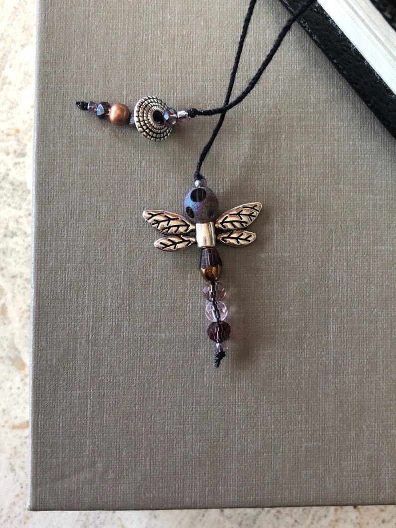 Beaded String Bookmark Thong Bookmark Amethyst Dragonfly | Etsy