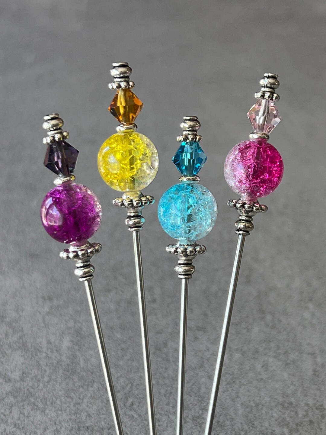 Cocktail Picks - Food Picks - Vibrant Color Crackle Acrylic & Glass ...